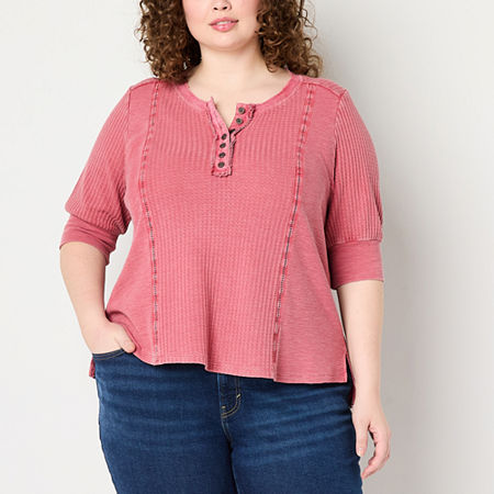 Click here for Frye and Co. Plus Womens Elbow Sleeve Henley Shirt... prices