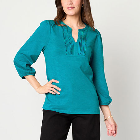 Click here for St. Johns Bay Womens Split Crew Neck 3/4 Sleeve Bl... prices