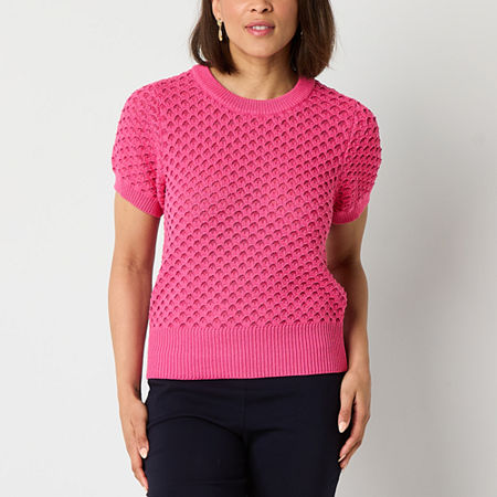 Liz Claiborne Womens Crew Neck Short Sleeve Pullover Sweater  Small  Pink