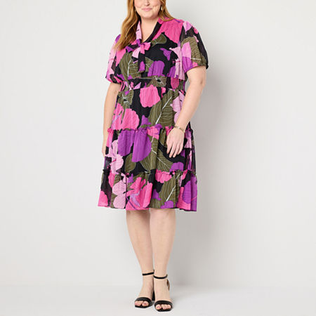 Liz Claiborne Womens Short Sleeve Midi Wrap Dress Plus  20w  Purple