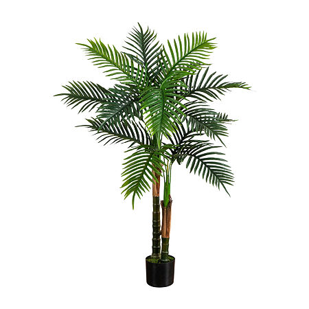 Nearly Natural 4ft Double Robellini Palm Indoor Outdoor Artificial Tree  One Size  Green