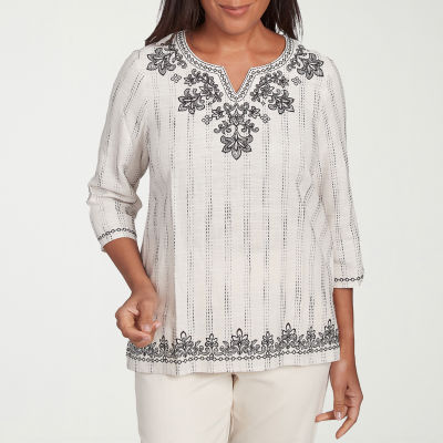 Alfred Dunner Natural Instinct Womens Split Crew Neck 3/4 Sleeve ...