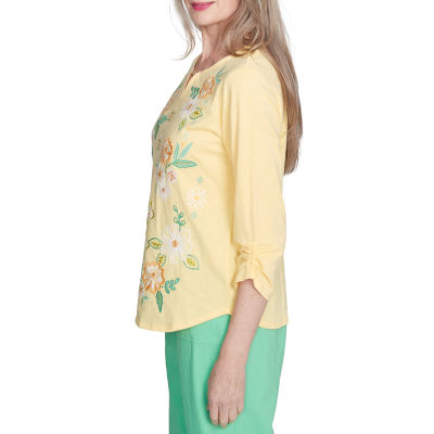 Alfred Dunner Rise And Shine Womens Split Crew Neck 3/4 Sleeve T-Shirt ...