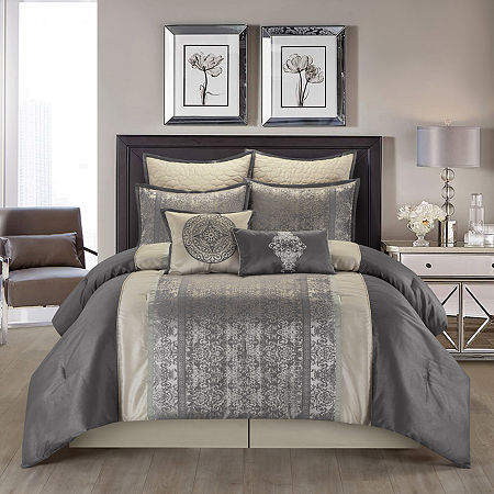 Stratford Park Arabesque 8-Piece Comforter Set  Queen - Silver-Tone and Gray