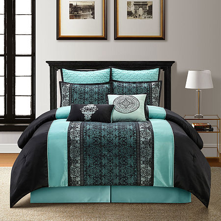 Stratford Park Arabesque 8-Piece Comforter Set  King - Black/blue