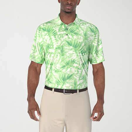 Pga Tour Mens Tropical Leaf-Print Polo Shirt - Gumdrop Green