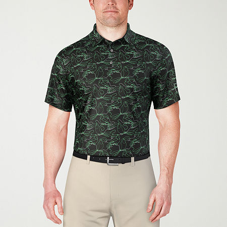 Pga Tour Mens Toucan-Pattern Polo Shirt - Caviar
