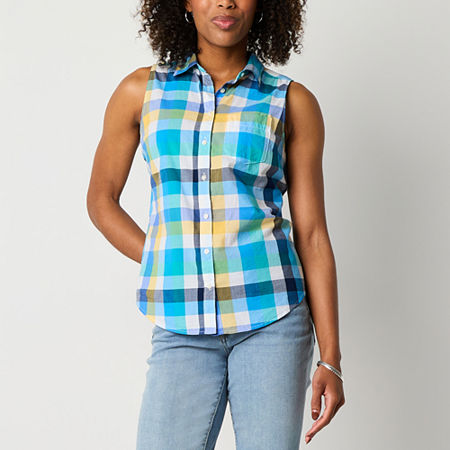 Click here for St. Johns Bay Womens Sleeveless Regular Fit Button... prices