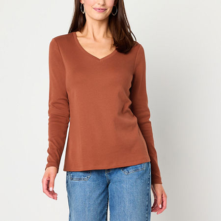 Click here for St. Johns Bay Womens V Neck Long Sleeve T-Shirt  L... prices