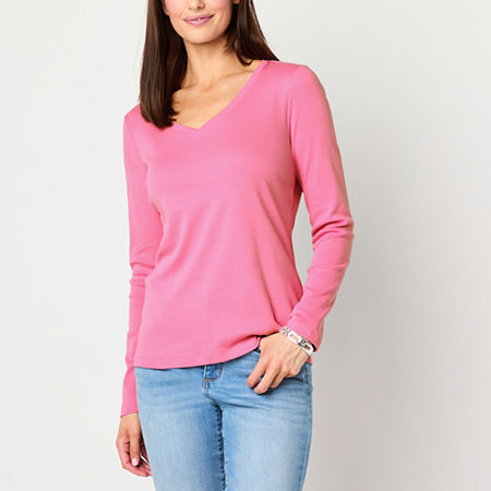Click here for St. Johns Bay Womens V Neck Long Sleeve T-Shirt  L... prices