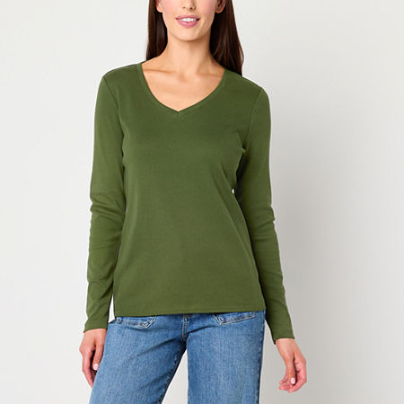 Click here for St. Johns Bay Womens V Neck Long Sleeve T-Shirt  L... prices