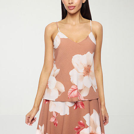 Premier Amour Floral Womens V Neck Sleeveless Camisole  Large  Brown