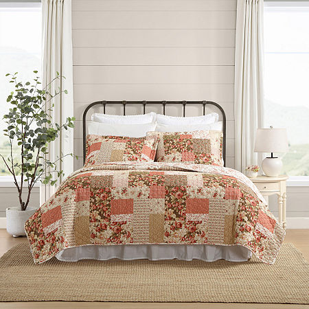 Laura Ashley Harrietta Patchwork Reversible 3-Pc. Quilt Set  King - Rosewood/Gold