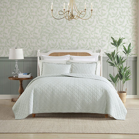 Laura Ashley Oxford Stripe Reversible 3-Pc. Quilt Set  King - Green