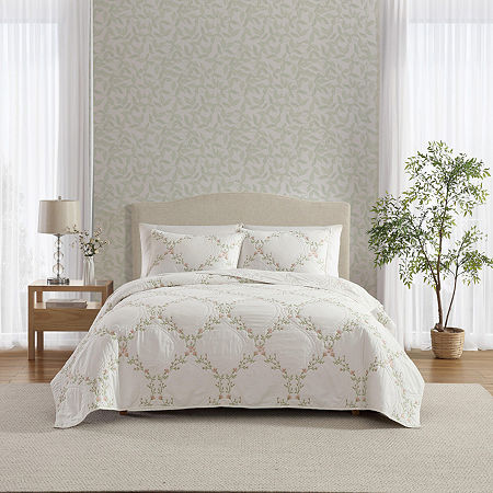 Laura Ashley Floral Embroidery Cotton 2-Pc. Quilt Set  Twin - Pink  green