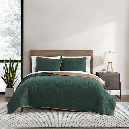 Eddie Bauer Solid Washed Microfiber Reversible 2-Pc. Quilt Set  Twin - Evergreen  Brown
