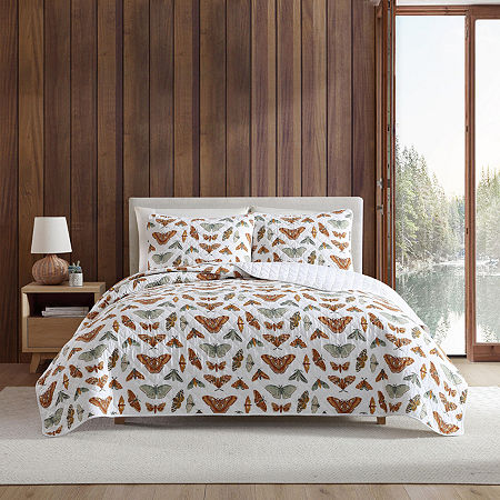 Eddie Bauer Wilford Butterfly Cotton Reversible 2-Pc. Quilt Set  Twin - Light Beige