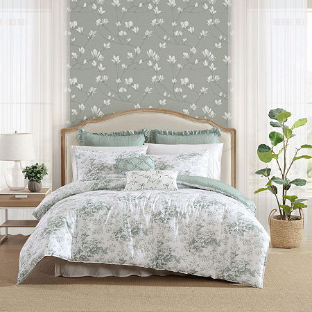 Laura Ashley Toile Delight Reversible 7-Pc. Comforter Set  King - Mist Green