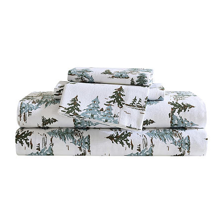 Eddie Bauer Holiday Cotton Flannel 4 Pc. Sheet Set  Full - Snowy Pine Trees