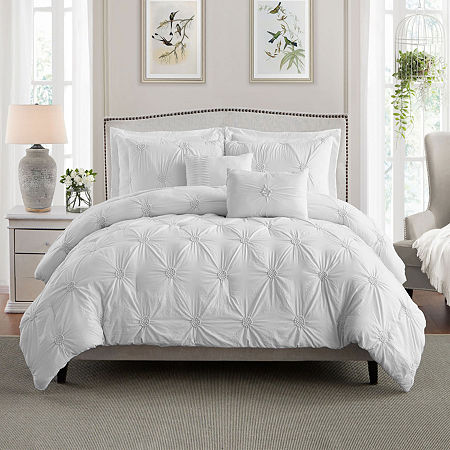 Cathay Home Inc. Floral Pintuck Comforter Set  King/California King - White