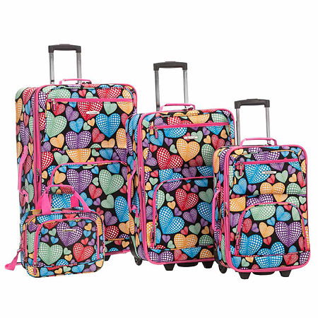Rockland 4-Pc. Softside Luggage Set - Hearts with Pink Trim
