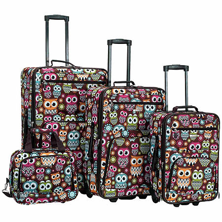 Rockland 4-Pc. Softside Luggage Set - Owls on Brown