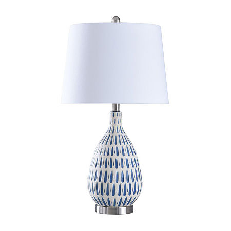 Click here for Stylecraft 15.5 W Off-White & Blue Ceramic Table L... prices