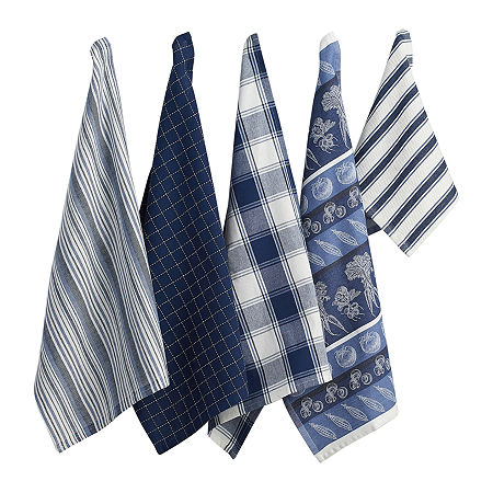 Design Imports Assorted Pattern  Kitchen Collection  Dishtowels Dishcloth  Marine Blue  5 Piece - Marine Blue