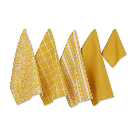 Design Imports Assorted Woven Kitchen Set  Dishtowel  18x28  Dishcloth  13x13  Honey Gold  5 Piece - Honey Gold
