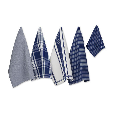 Design Imports Everyday Collection Foodie Kitchen Set  Dishtowel Dishcloth  Nautical Blue  5 Piece - Nautical Blue