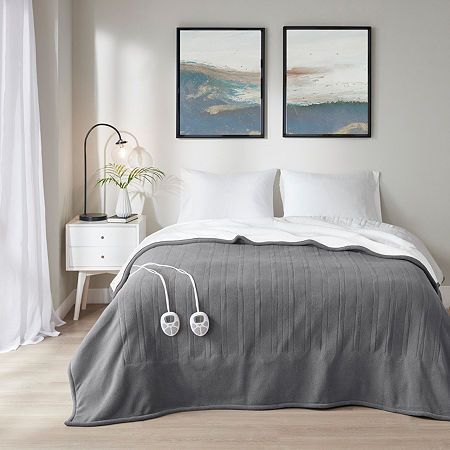 Serta Electric Reversible Fleece to Sherpa Blanket  Queen - Dark Gray
