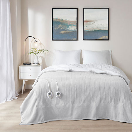 Serta Electric Reversible Fleece to Sherpa Blanket  Queen - Light Grey