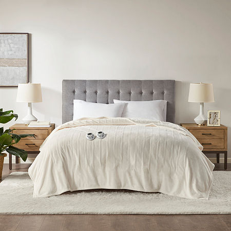 Serta Electric Plush Blanket  Queen - Ivory