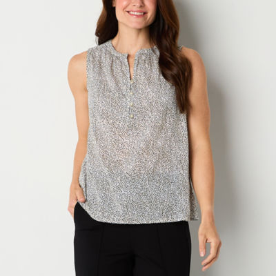 Liz Claiborne Womens Split Crew Neck Sleeveless Blouse - JCPenney