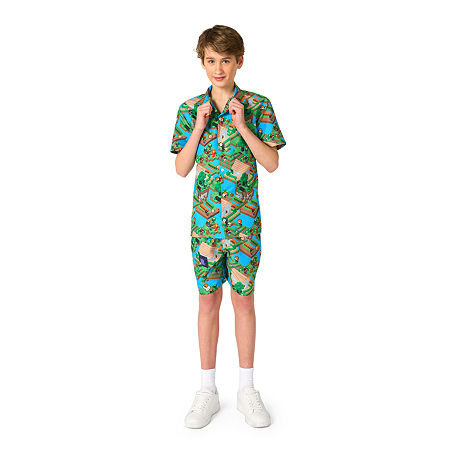 OppoSuits Big Boys 2-Piece Minecraft Summer Short Sleeve Shirt and Shorts Set - Multicolor
