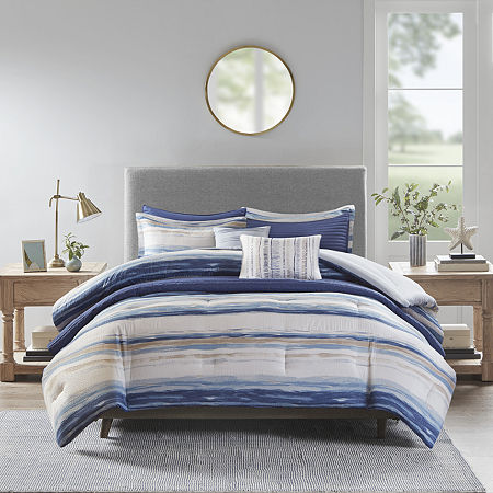 Madison Park Marina Printed Seersucker 8-Pc. Comforter and Coverlet Set  Full/Queen - Blue