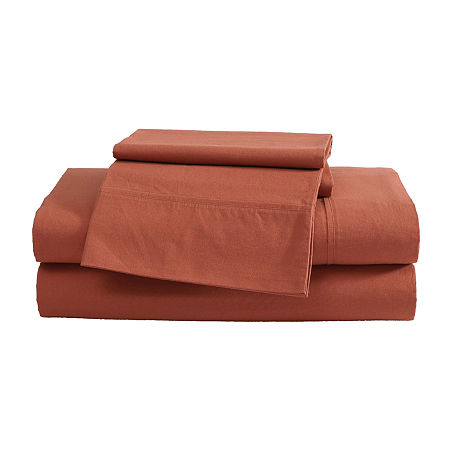 Eddie Bauer Solid Brushed 180-Thread Count Cotton Percale 4-Pc. Sheet Set  King - Orange