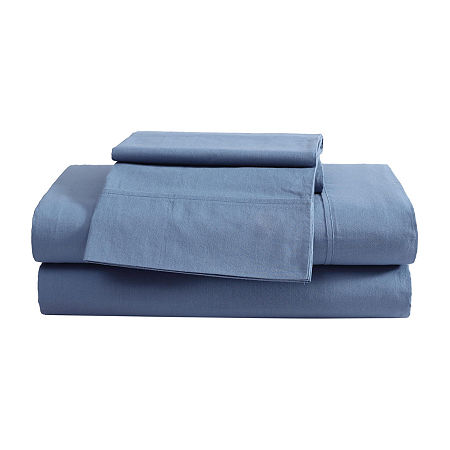 Eddie Bauer Solid Brushed 180-Thread Count Cotton Percale 4-Pc. Sheet Set  King - Coronet Blue