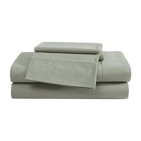 Eddie Bauer Solid Brushed 180-Thread Count Cotton Percale 4-Pc. Sheet Set  King - Seagrass Green
