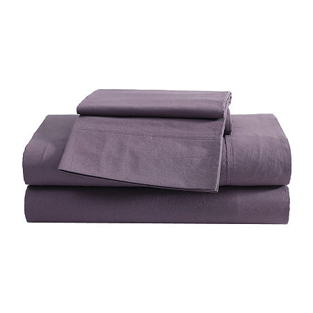 Eddie Bauer Solid Brushed 180-Thread Count Cotton Percale 4-Pc. Sheet Set  Full - Plum Gray