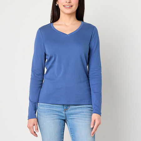 Click here for St. Johns Bay Womens V Neck Long Sleeve T-Shirt  P... prices