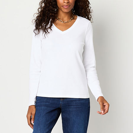 Click here for St. Johns Bay Womens V Neck Long Sleeve T-Shirt  L... prices