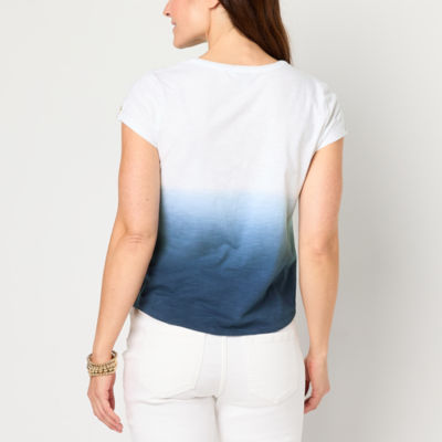 Liz Claiborne Womens Split Crew Neck Short Sleeve Blouse - JCPenney