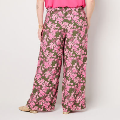Liz Claiborne Womens Wide Leg Mid Rise Plus Pull-On Pant, Color: Olive ...