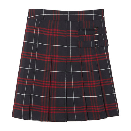 French Toast Little Girls Adjustable Waist Plaid Two-Tab Scooter Plaid Skirt - Navy
