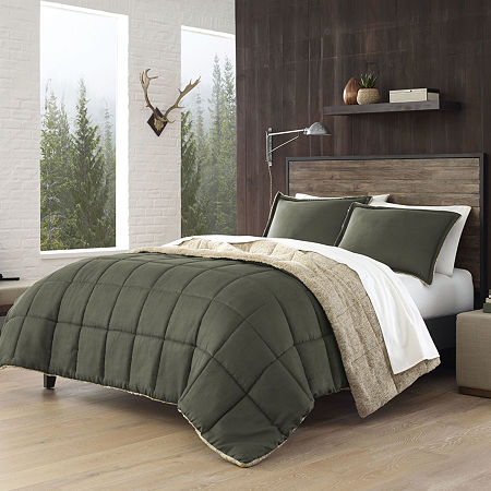 Eddie Bauer Sherwood Reversible Micro-suede Sherpa Comforter Set  King - Dark Green