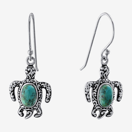 Click here for Womens Enhanced Blue Turquoise Sterling Silver Dro... prices