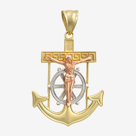 Click here for Mens 14K Tri-Color Gold Anchor Cross Pendant Neckl... prices
