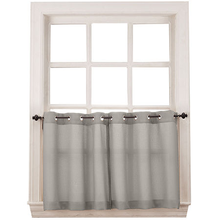 Montego Casual Textured Semi-Sheer Grommet Kitchen Curtain Tier Pair - Nickel