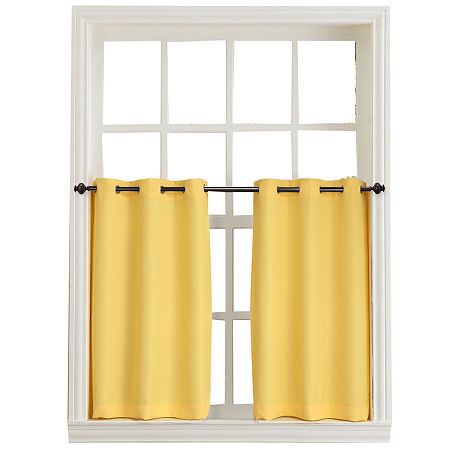 Montego Casual Textured Semi-Sheer Grommet Kitchen Curtain Tier Pair - Yellow